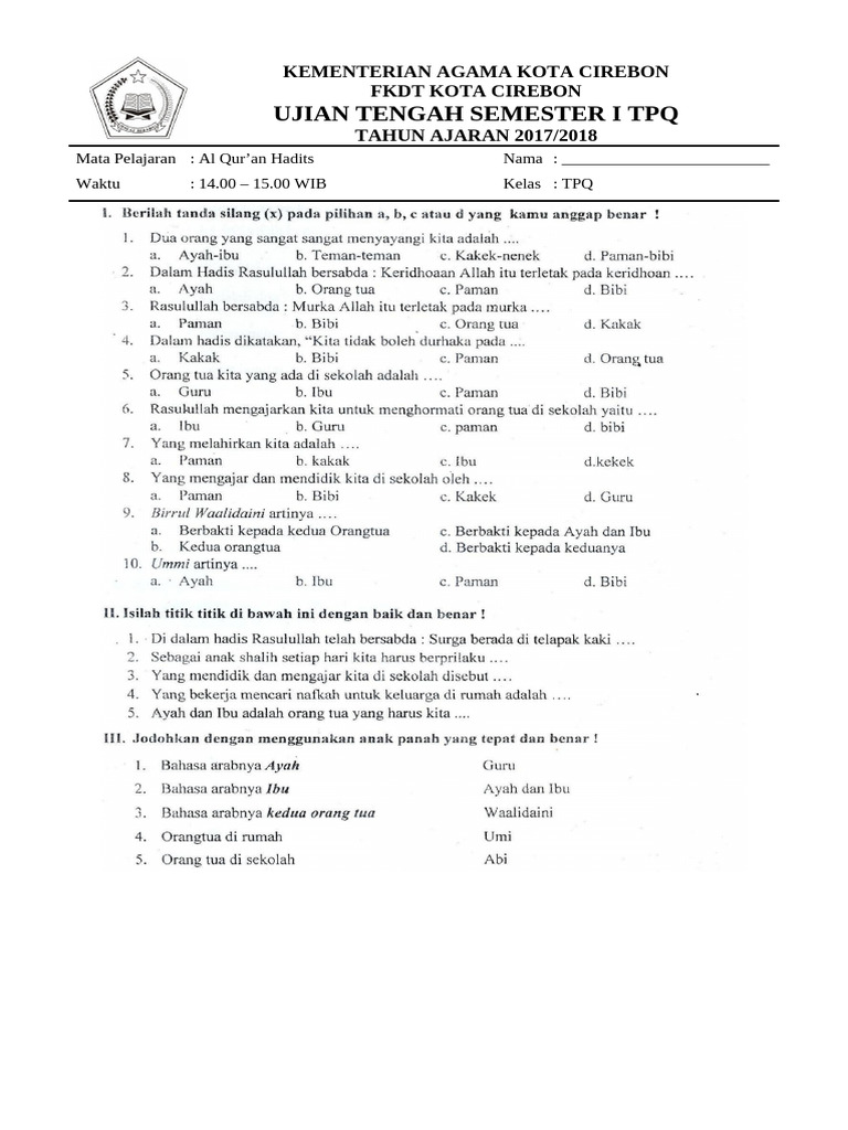 Soal TKQ TPQ Dta | PDF