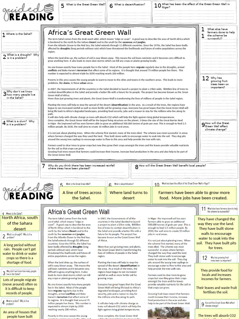 Guided Reading - Africa's Great Green Wall - Angela Calvert | PDF