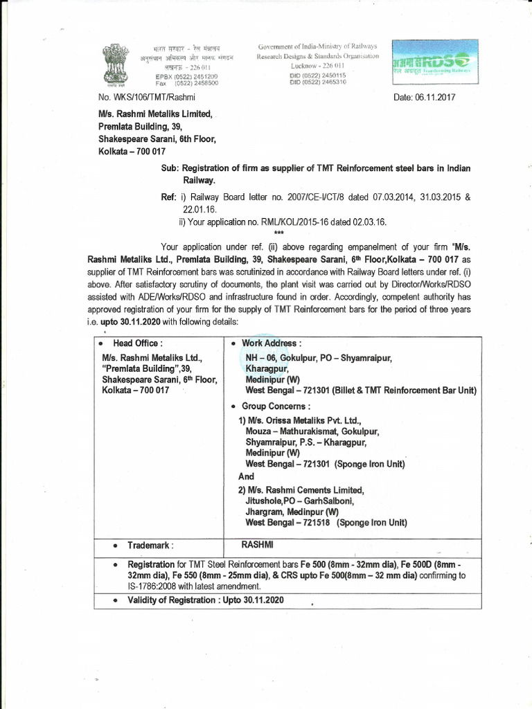 Rashmi Metaliks LTD - Certificate | PDF
