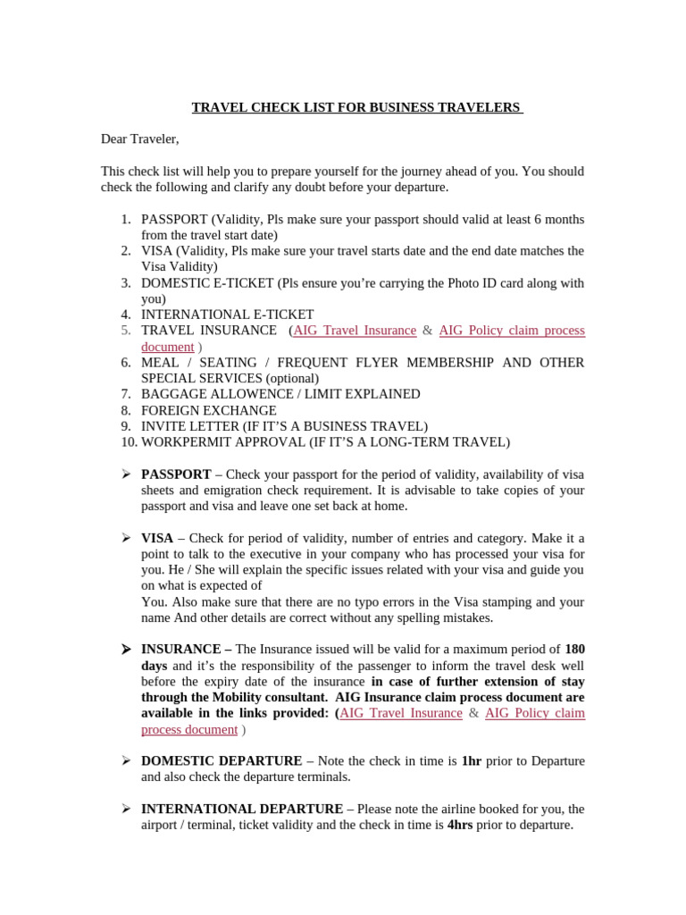 International Travel Check List (1) | PDF