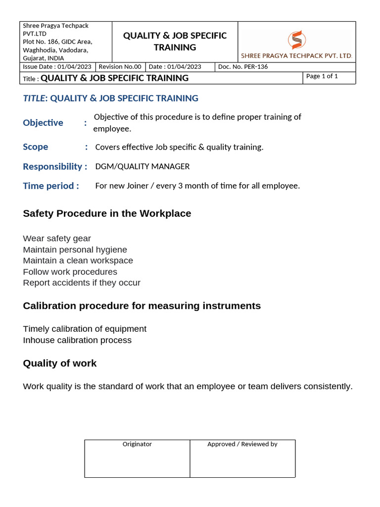 Job-Specific Training Overview | PDF | Goal | Career & Growth