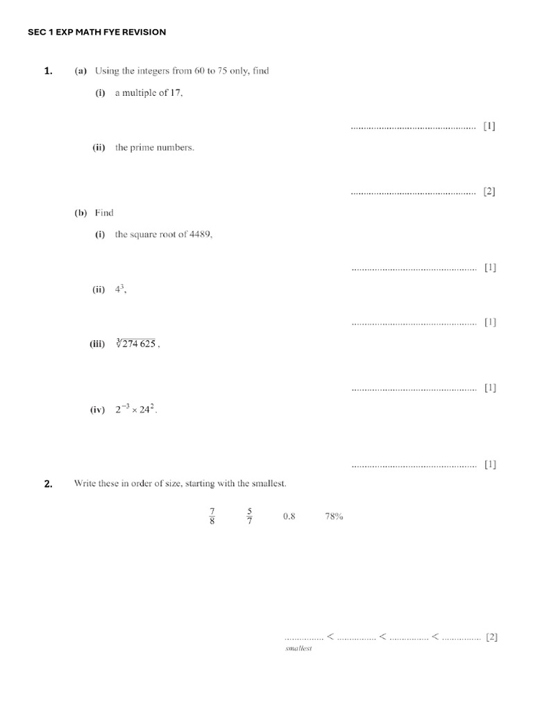 Sec 1 Exp Math Fye Revision | PDF | Science & Mathematics | Computers