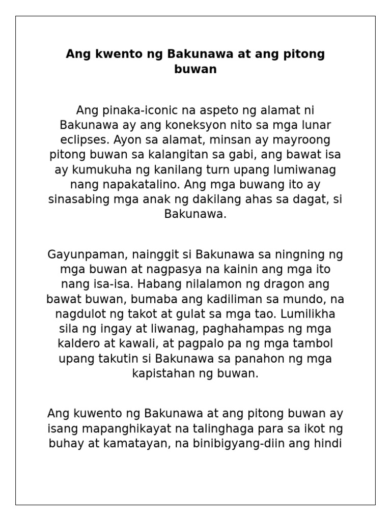Ang Kwento NG Bakunawa at Ang Pitong Buwan | PDF