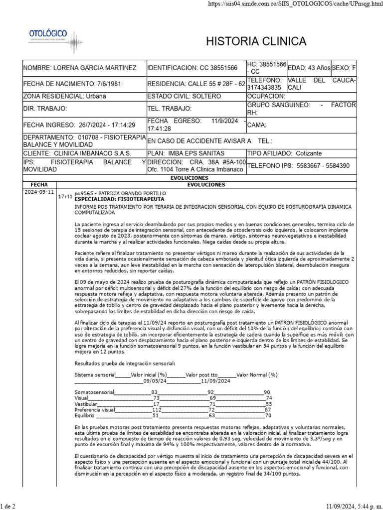 LORENA GARCIA MARTINEZ Inf - Final de Terapia Integracion Sensorial PDF | PDF