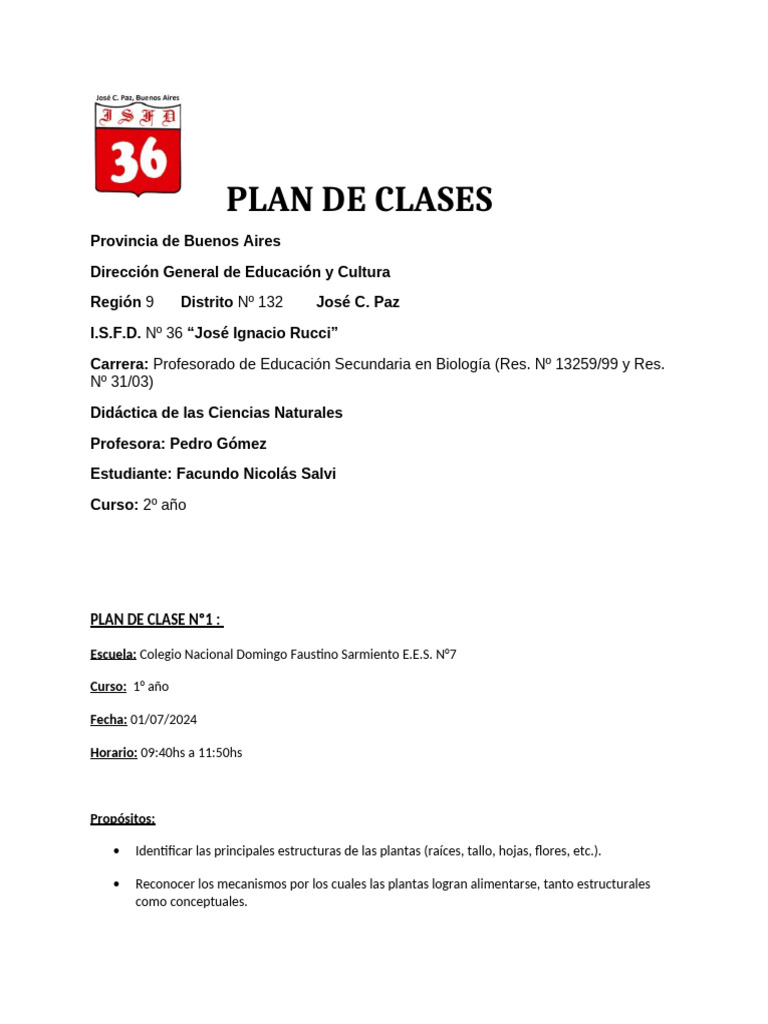 Plan de Clases Plantas (Profe Pedro) | PDF