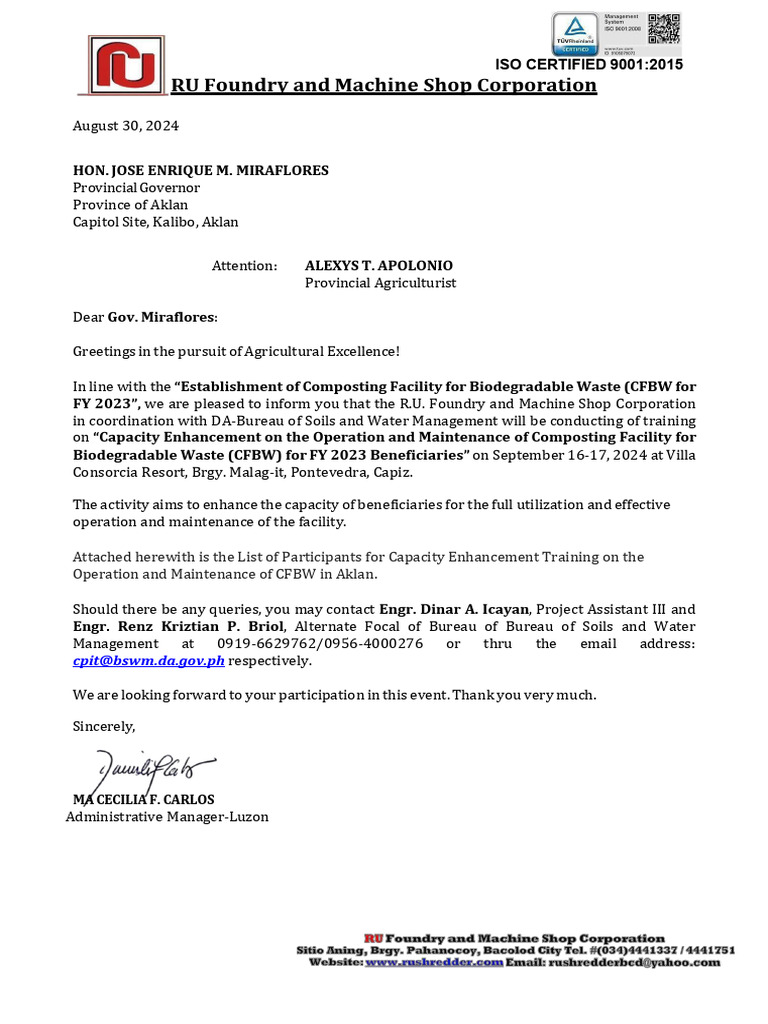 Capacity Enhancement Training For CFBW FY 2023 PROVINCES AKLAN | PDF