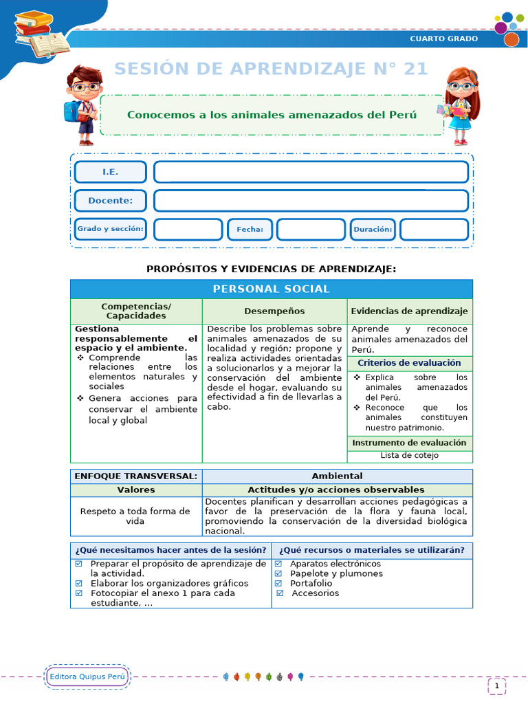 Sesiones de Aprendizaje - Semana 3 - UD VII - Editora Quipus Perú | PDF
