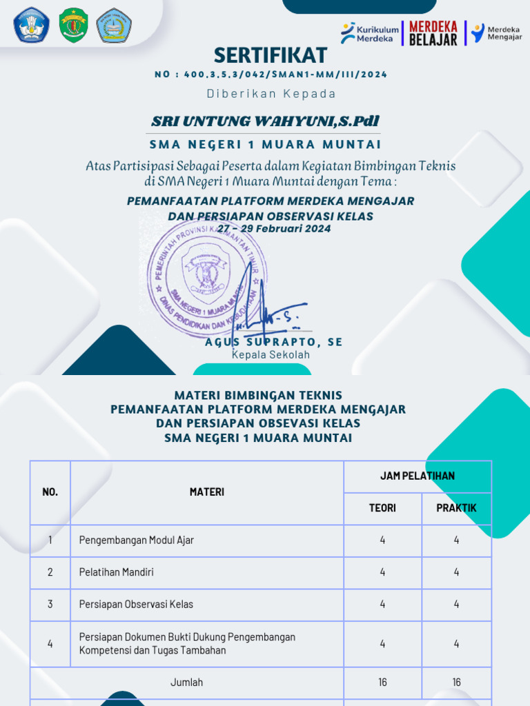 Sertifikat SMAN 1 MM_ Ttd Kepsek | PDF