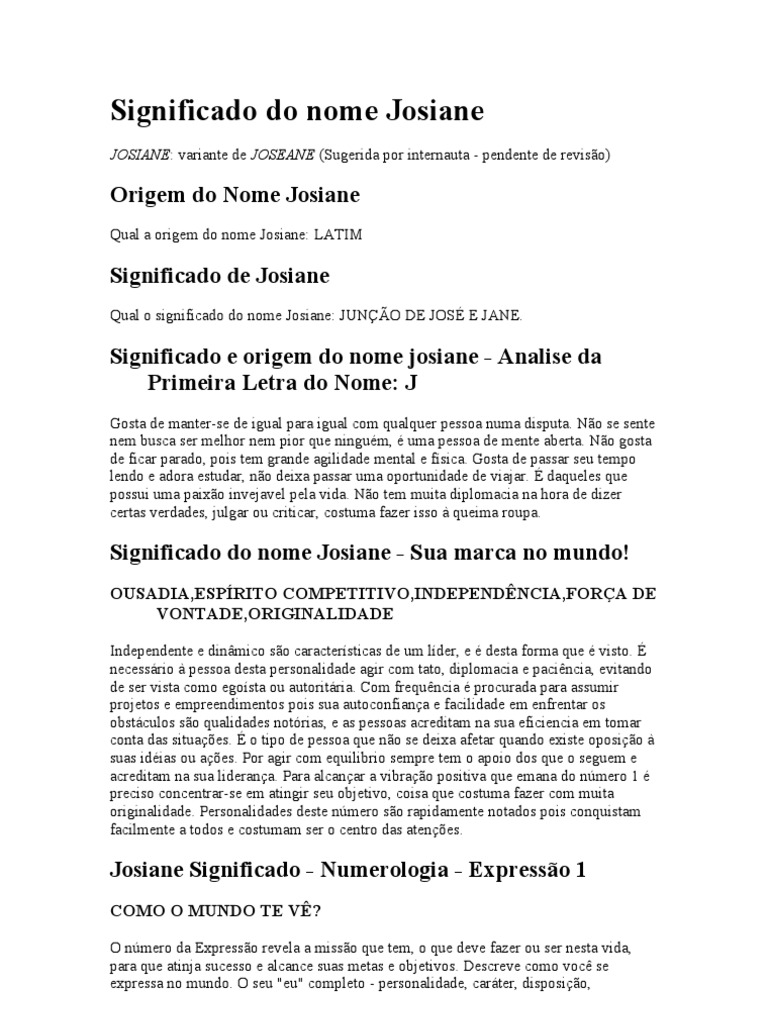 Significado Do Nome Josiane | PDF | Mente | Vida