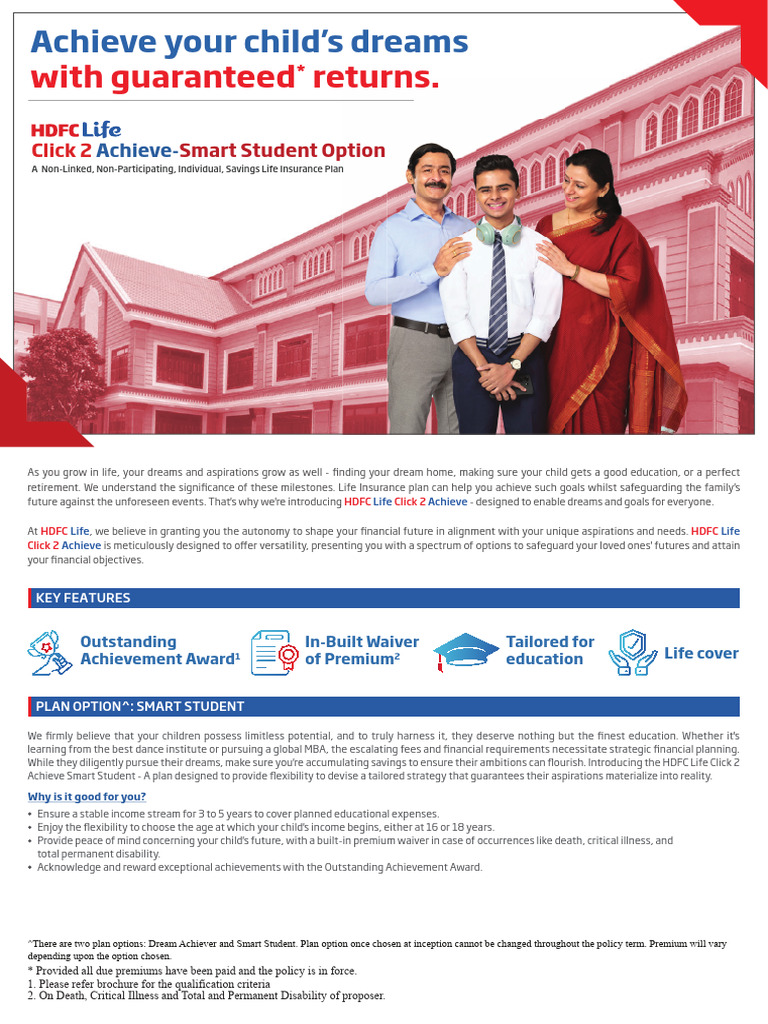 English - HDFC Life C2A - Smart Student Variant - One Pager | PDF ...