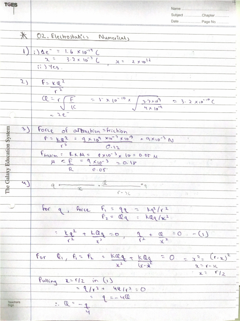 Electrostatics - Numericals From SL - Arora (22 Jun 2024 at 22:04) | PDF