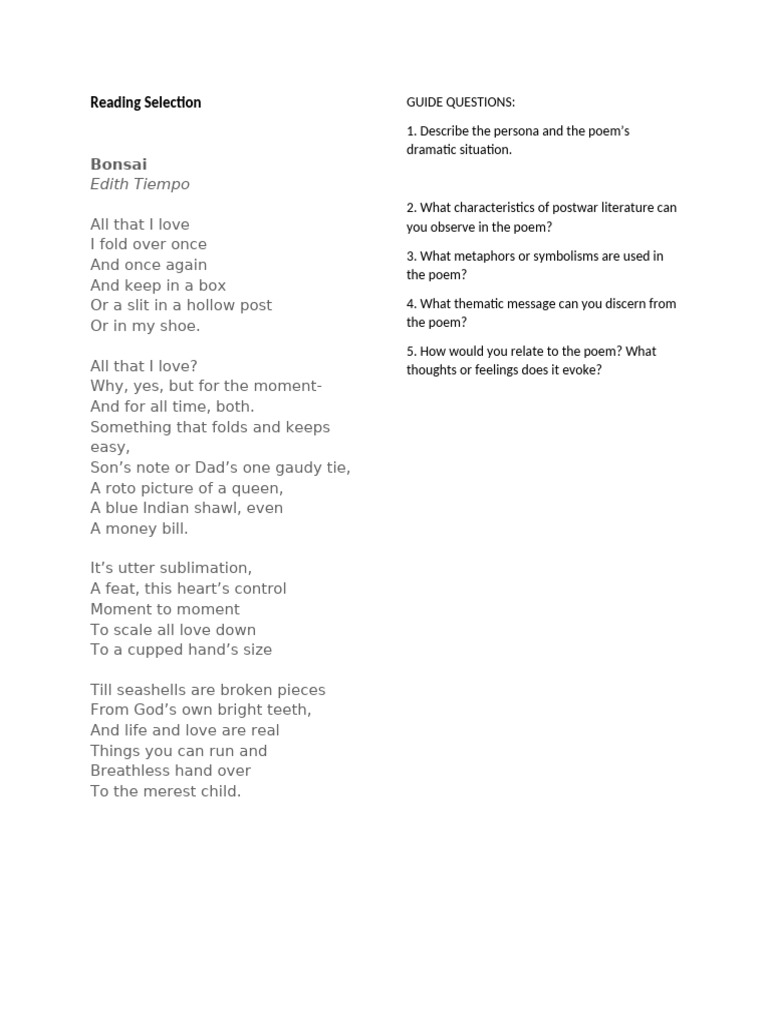 Reading Selection (BONSAI) | PDF