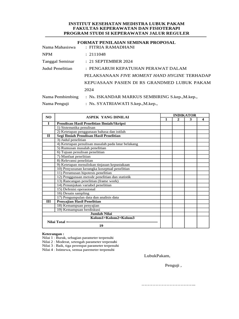 Format Penilaian Sidang Proposal 1 | PDF