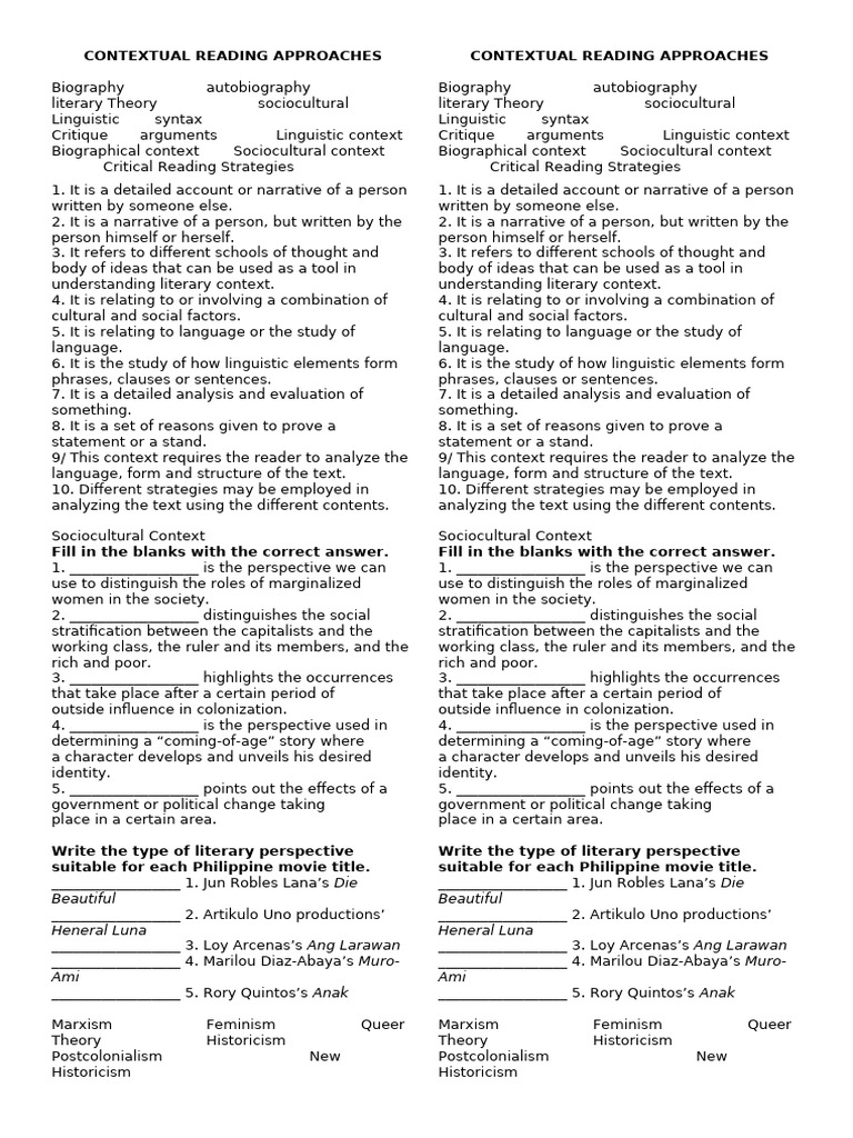 Contextual Reading Approaches | PDF