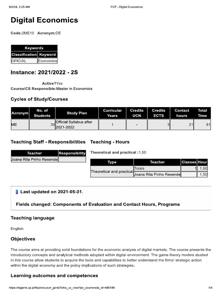 Digital Economics Syllabus | PDF