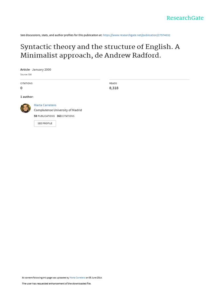 Syntactic Theory and The Structure of English A Mi | PDF