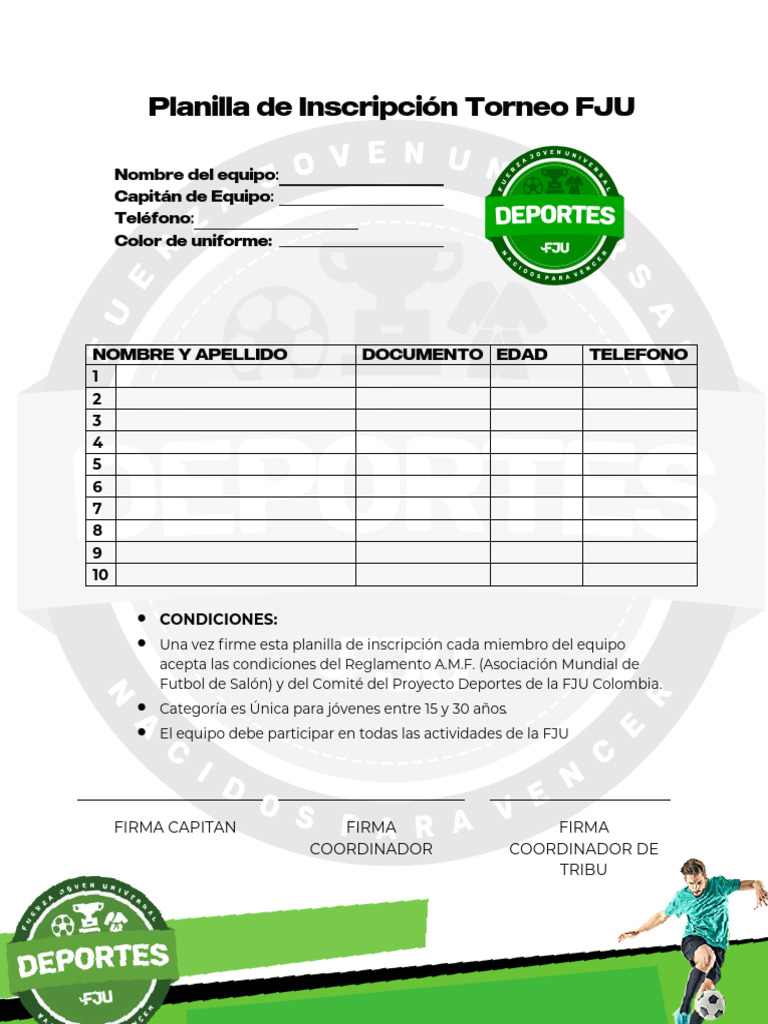 Planilla Incripcion Futbol BARRANQUILLA | PDF