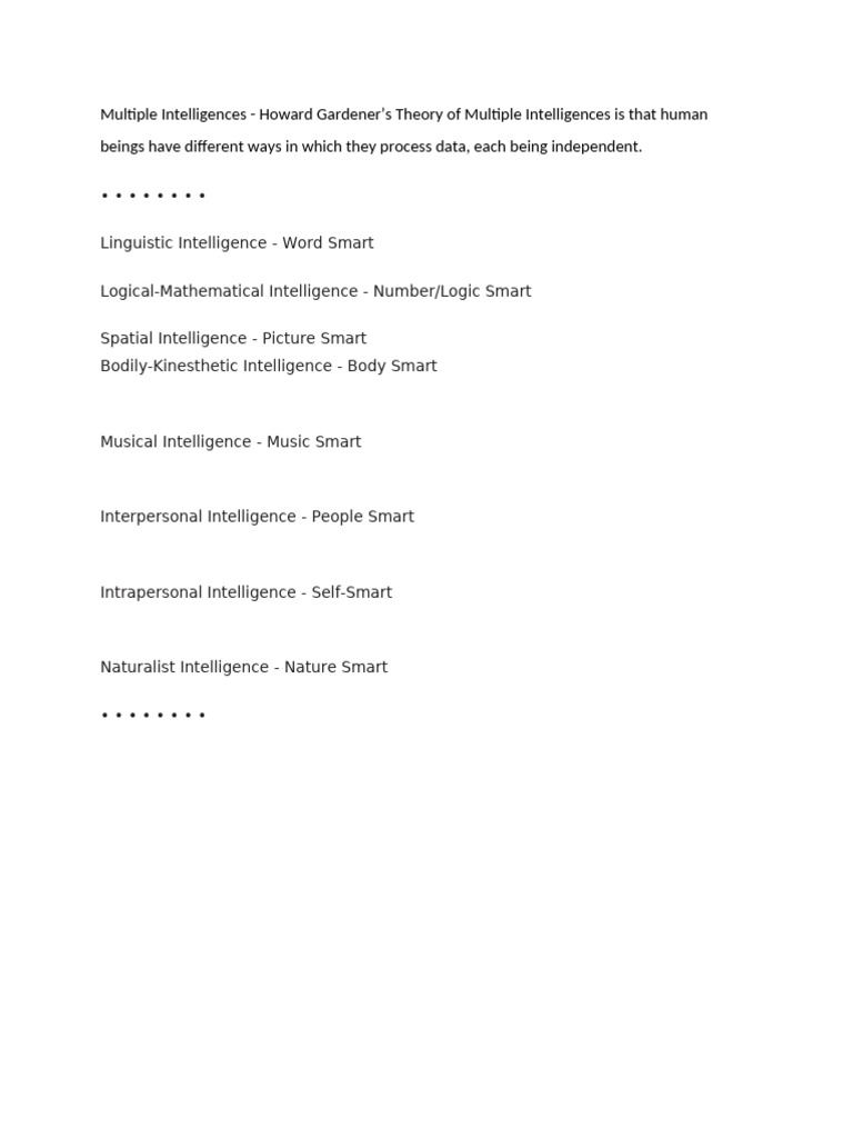 Multiple Intelligences | PDF