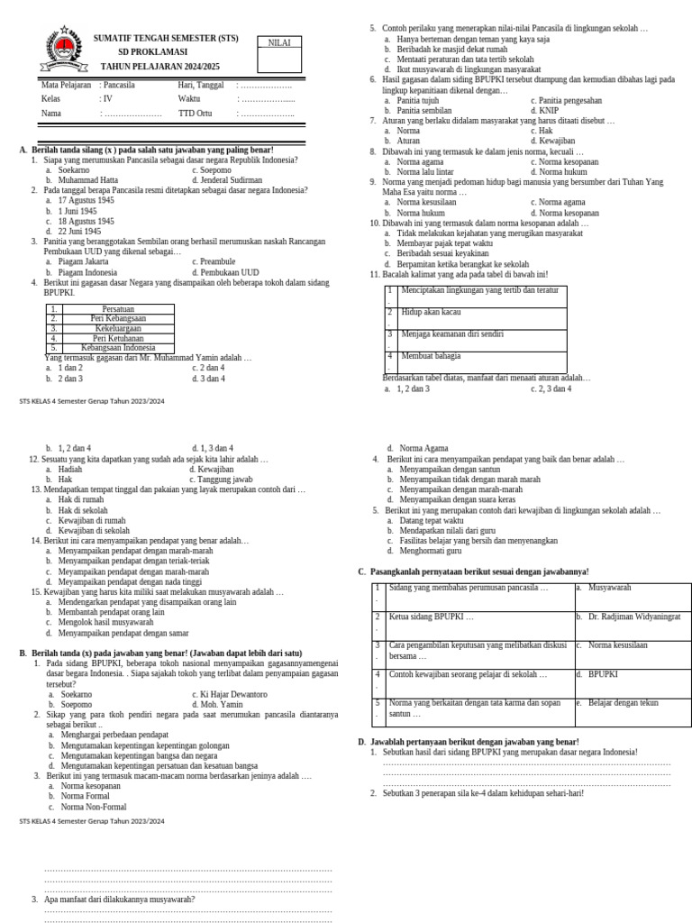 Soal UTS Pancasila Fix | PDF