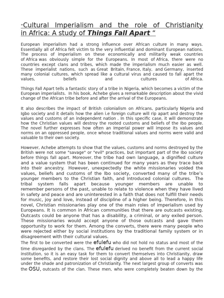 Cultural Imperialism and the Role of Christianity in Africa | PDF