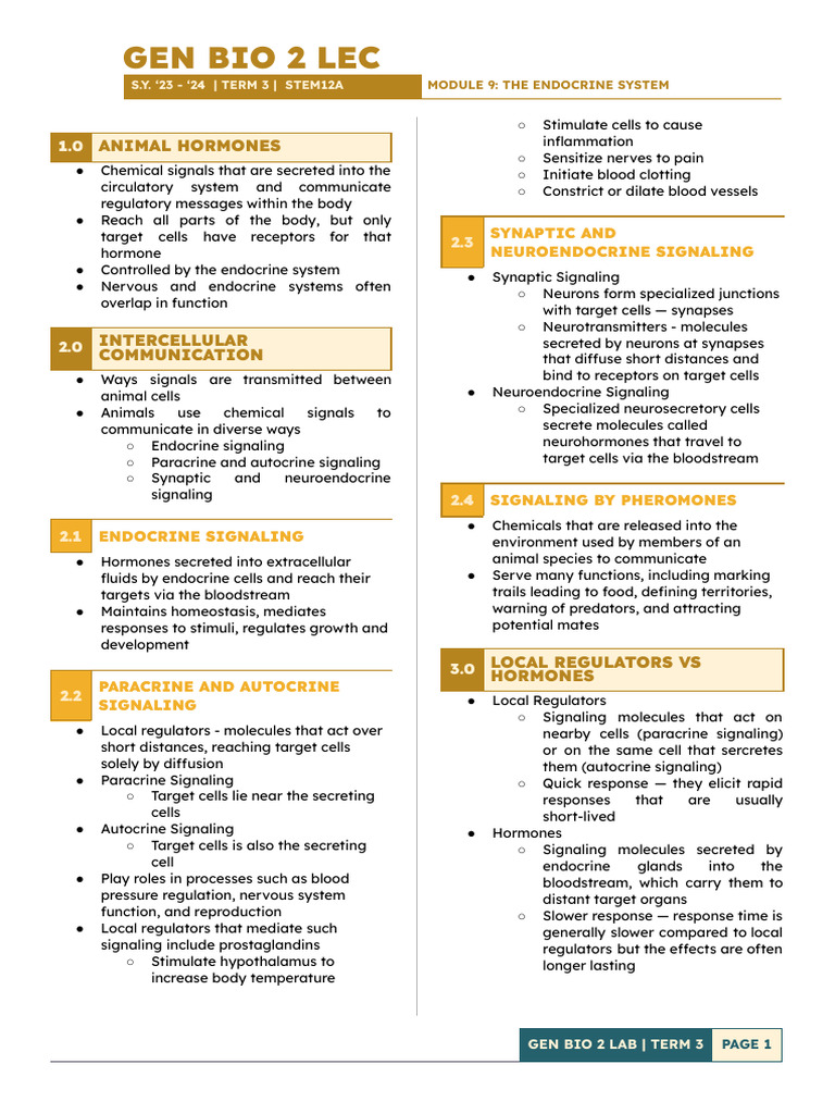 (GENBIOLEC2) Module 9 - The Endocrine System | PDF