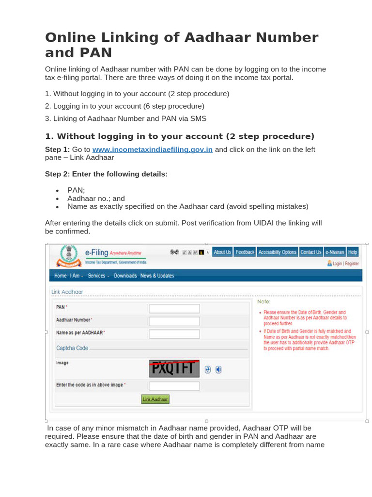 Process To Link Aadhaar Number and PAN | PDF