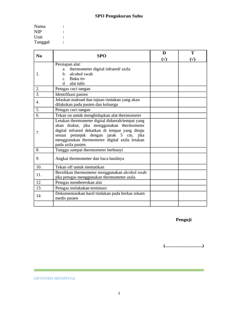 FORM Ujikom SPO Pengukuran Suhu | PDF
