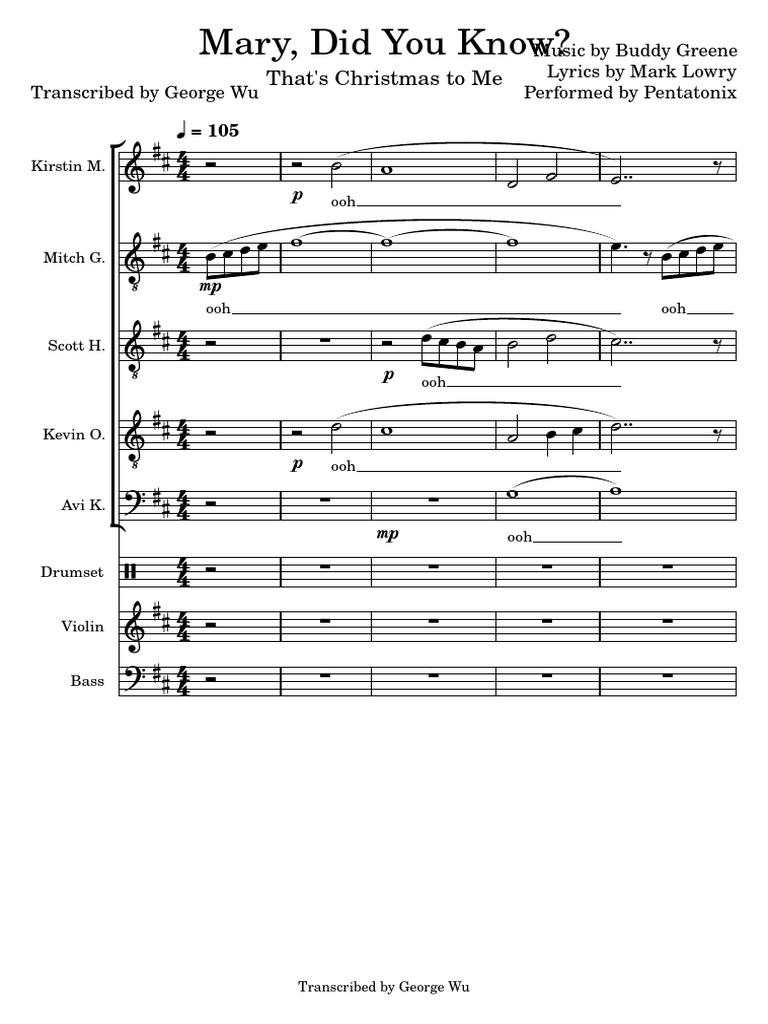 Mary Did You Know Pentatonix Full Sheet Music With Lyrics | PDF