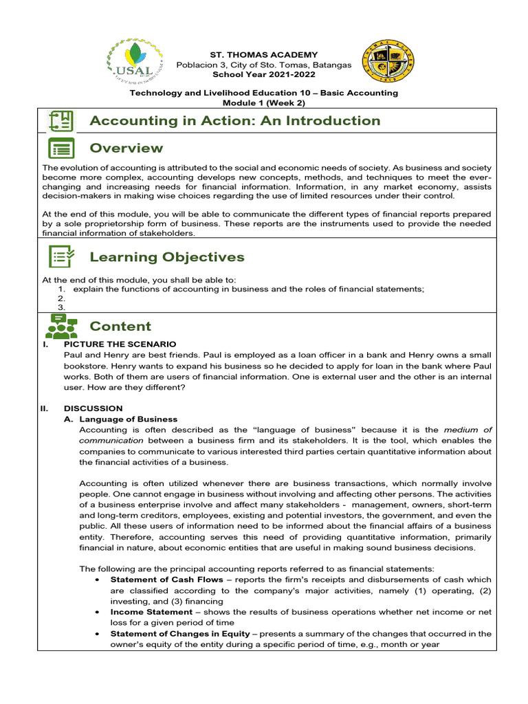 Handout in TLE 10 - Week 2 | PDF