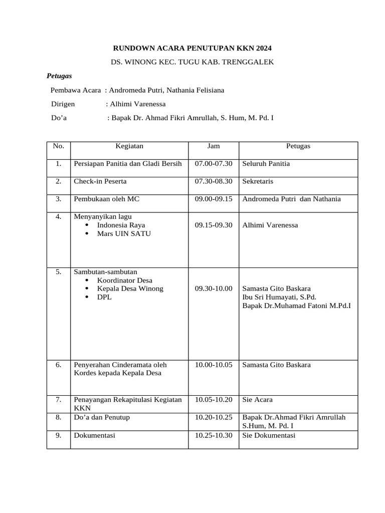 Rundown Acara Penutupan KKN | PDF