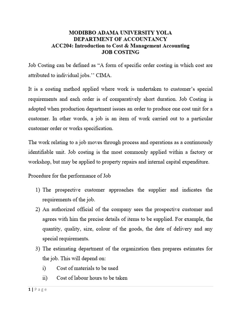 Ac 204 Cost Accouting Job Costing | PDF