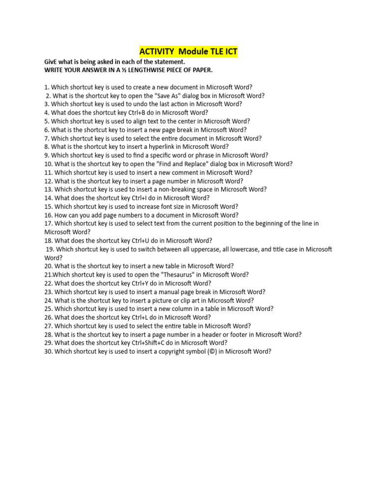 ACTIVITY-Module-TLE-ICT.docx-shortcut-keys | PDF
