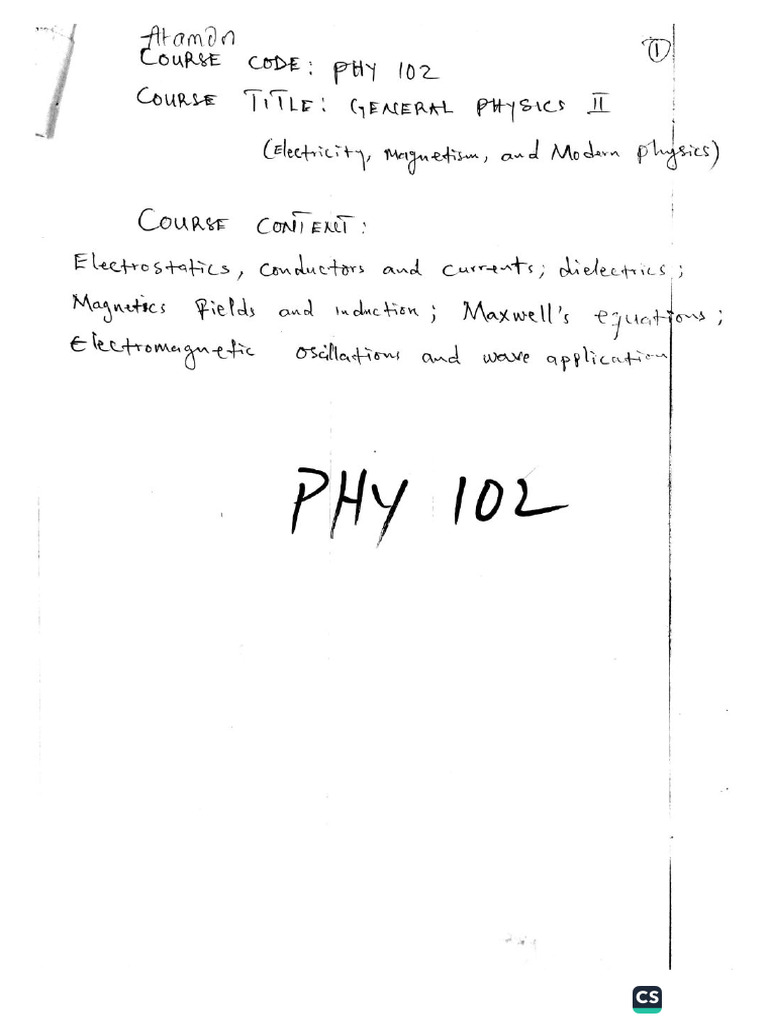 PHY 102 1st Handout | PDF