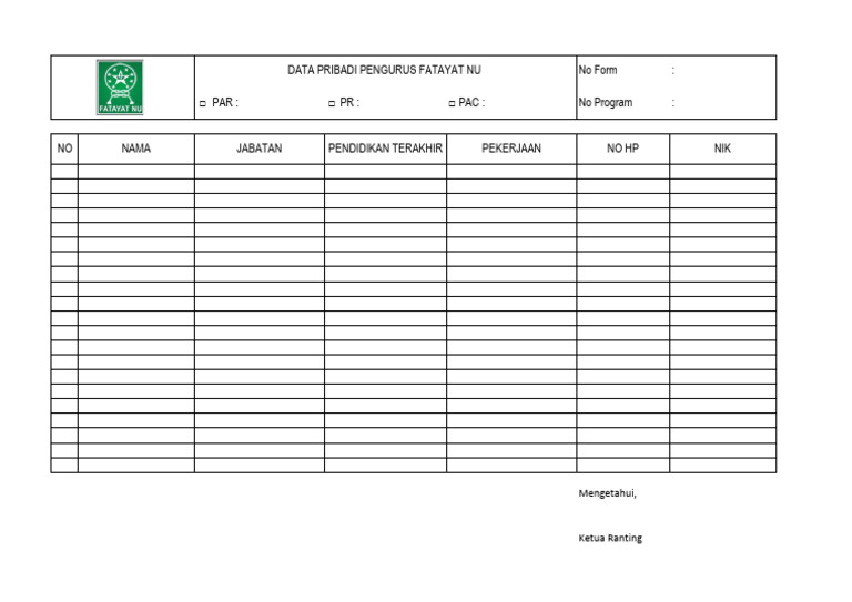 Form Data Pribadi Pengurus | PDF