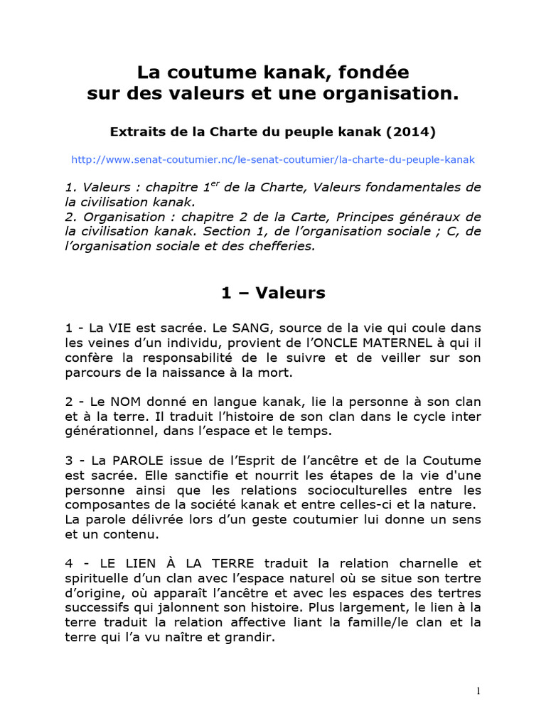 Coutume Kanak Valeurs Organisation | PDF