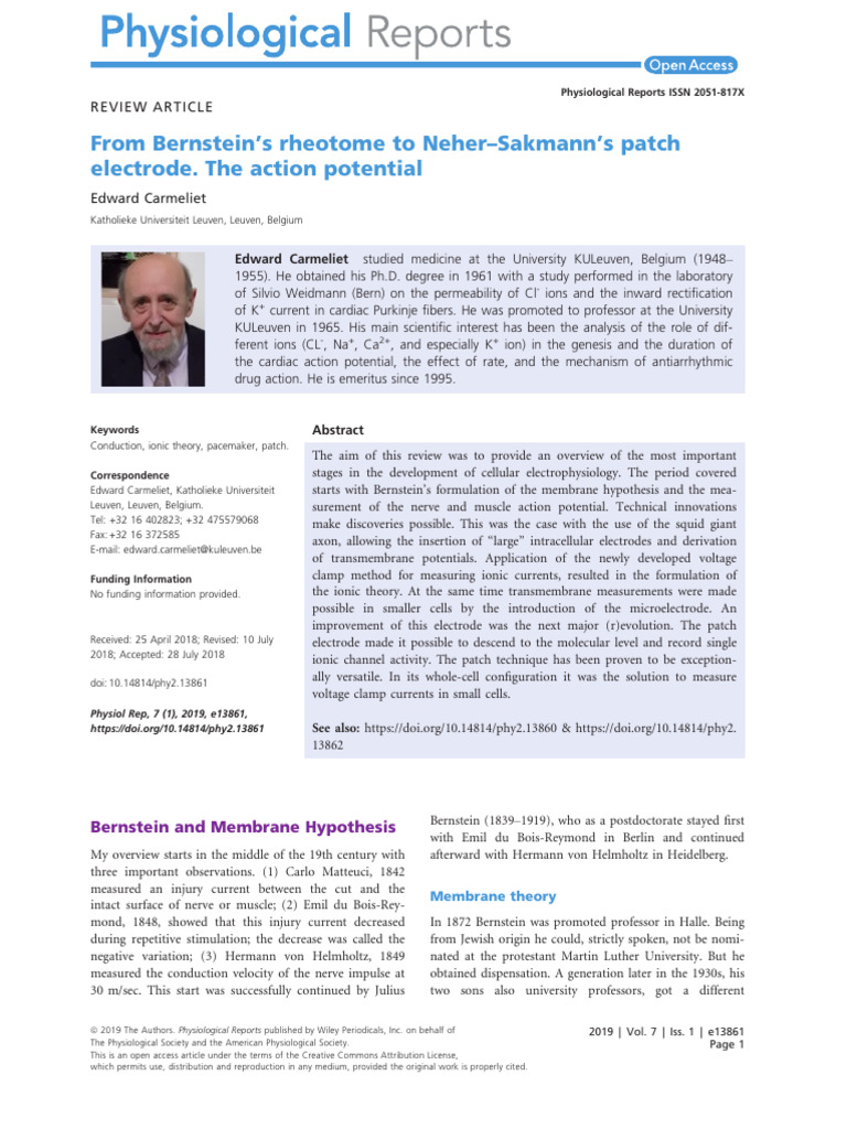 From Bernstein's Rheotome To Neher-Sakmann's Patch - 2019 Review | PDF