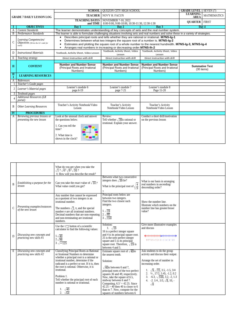DLL Math 7 - 2nd Quarter Week 1 | PDF