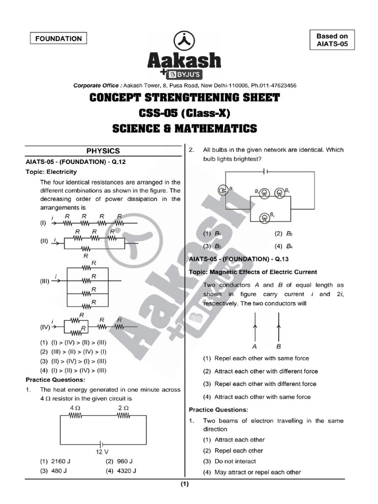 Concept Strengthening Sheet (CSS-05) - Class-X - Based On AIATS-05 (FDN ...