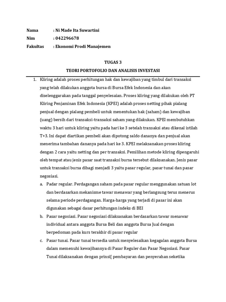 Tugas 1-Teori Portofolio Dan Analisis Investasi EKSI4203 | PDF