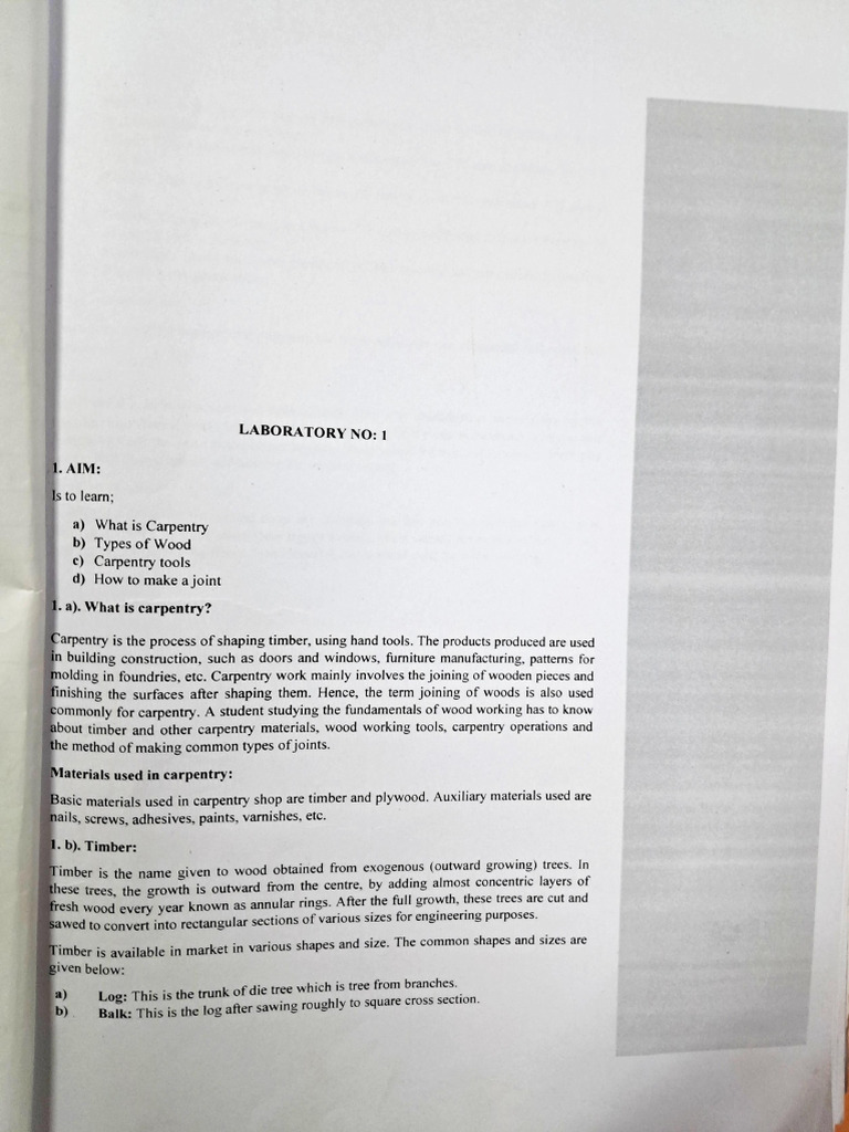 Mechanical Workshop Carpentry Pdf