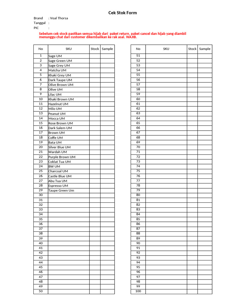 Cek Stok Form | PDF