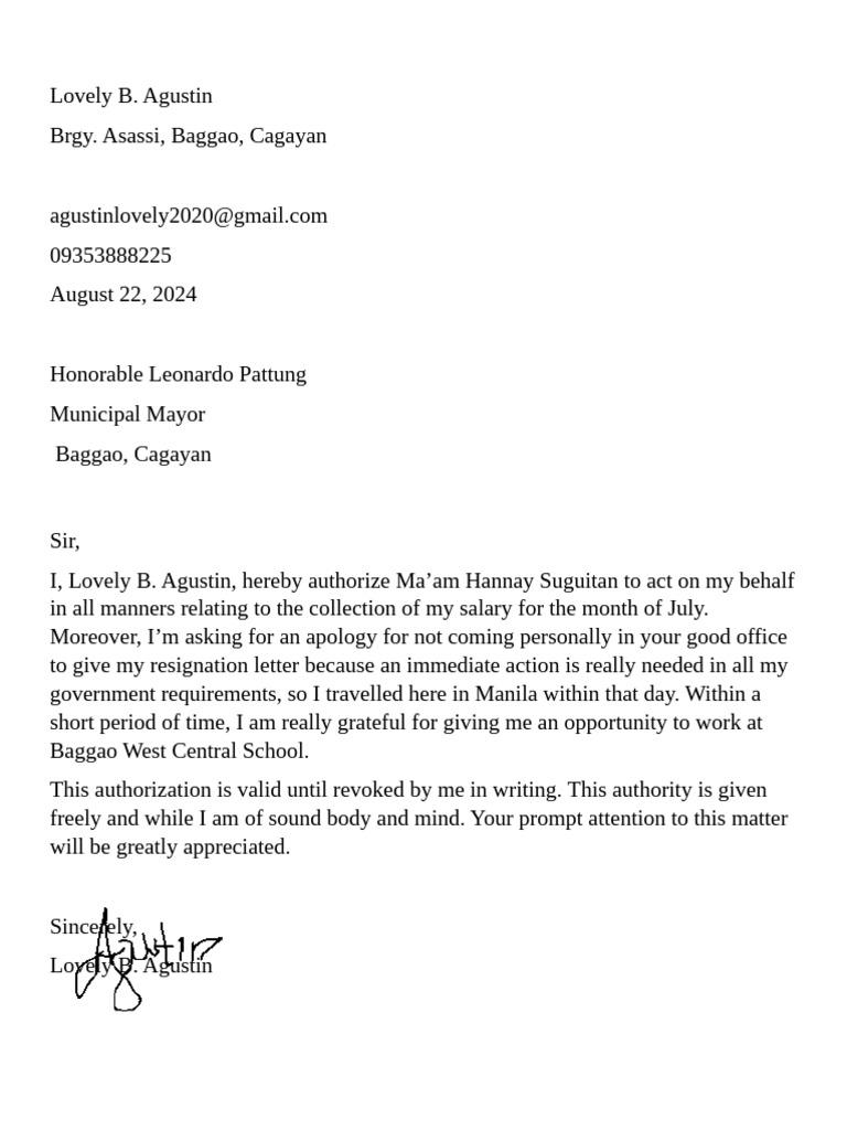 AUTHORIZATION LETTER | PDF