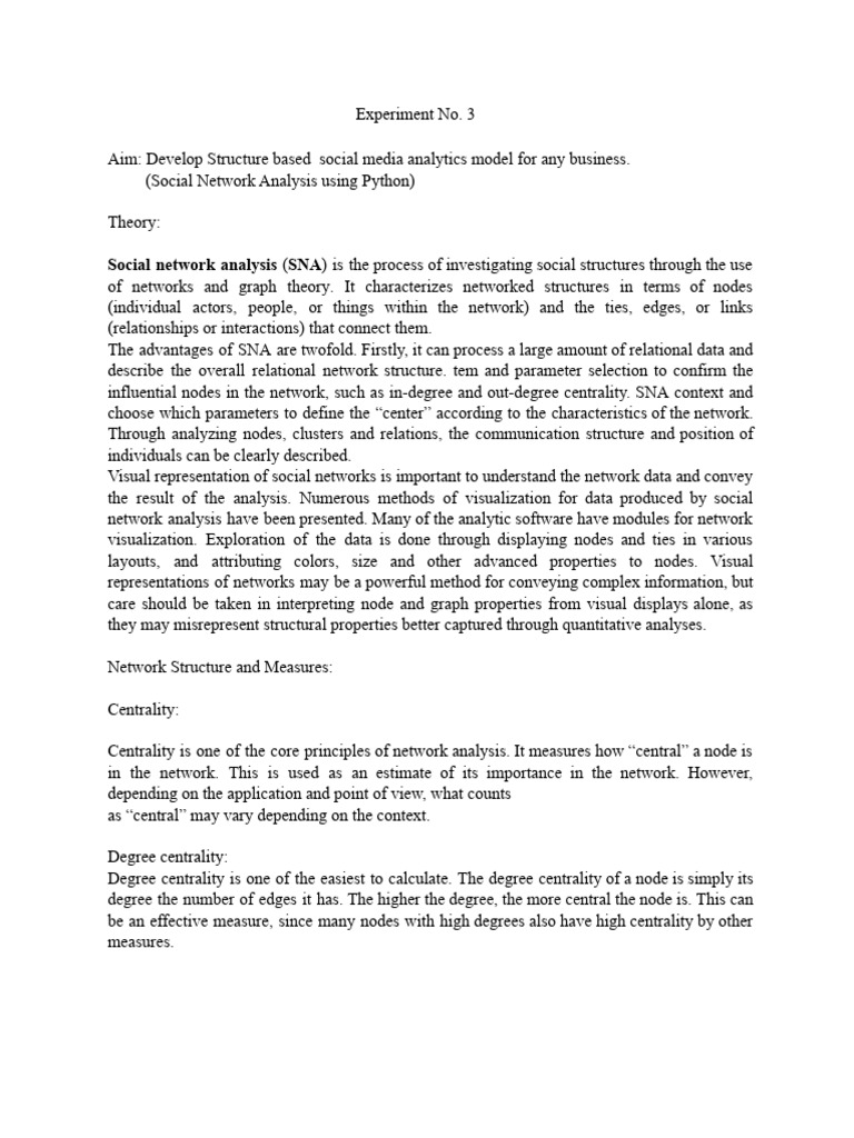 Exp3 Social Network Analysis Using Python | PDF