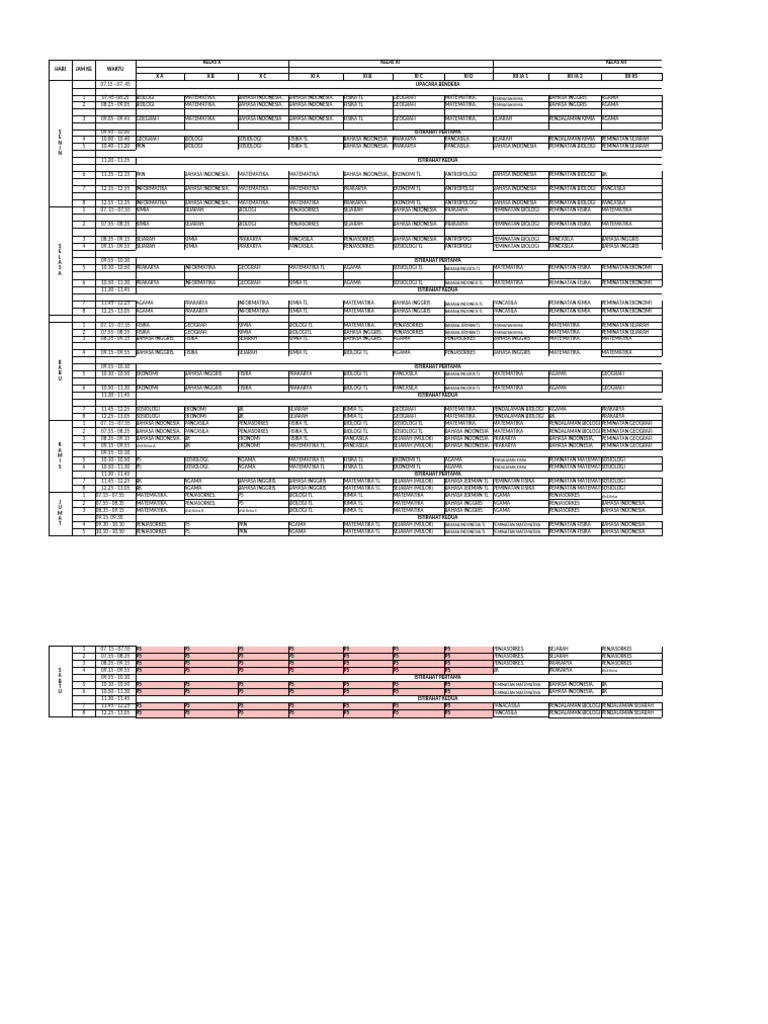 Jadwal Pelajaran T.A 2024 - 2025 | PDF