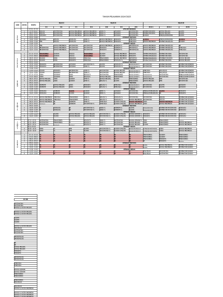 Jadwal Pelajaran T.A 2024 - 2025-1 | PDF