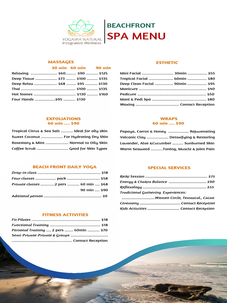 Yoga Spa Menu | PDF | Skin | Wellness