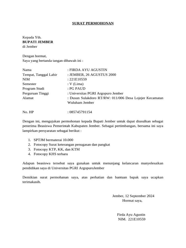 Contoh Surat Permohonan | PDF