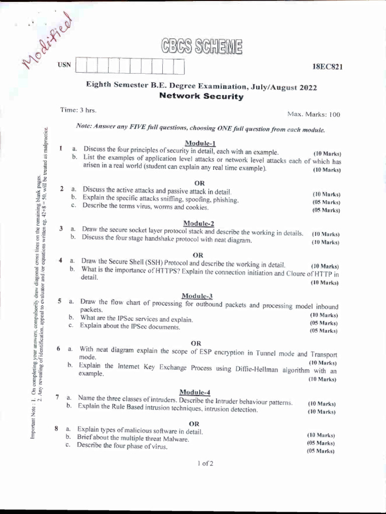 VTU Exam Question Paper With Solution of 18EC821 Network Security July ...