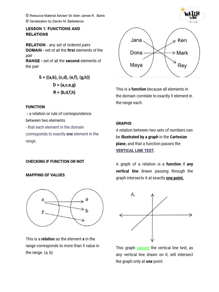 GEN MATH - GRADE 11 WATCH N Learn by Ballesteros | PDF | Function ...