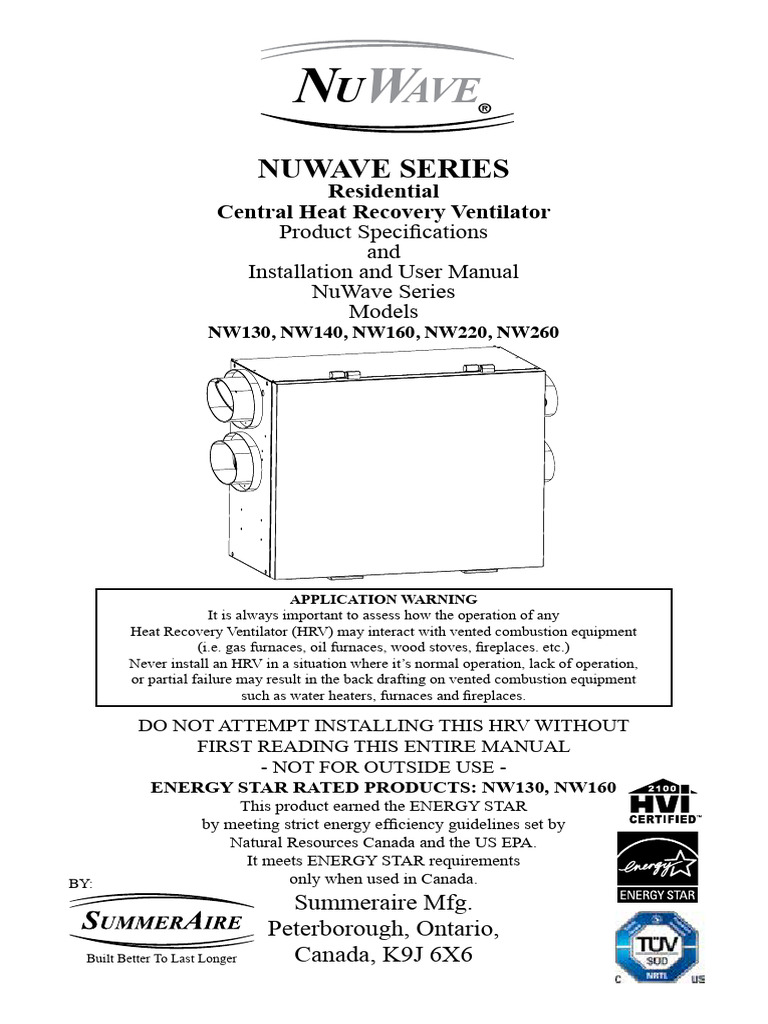 Air Hvac Exchanger Manual-X - NW130 - 140 - 160 - 220 - 260 - Insman ...